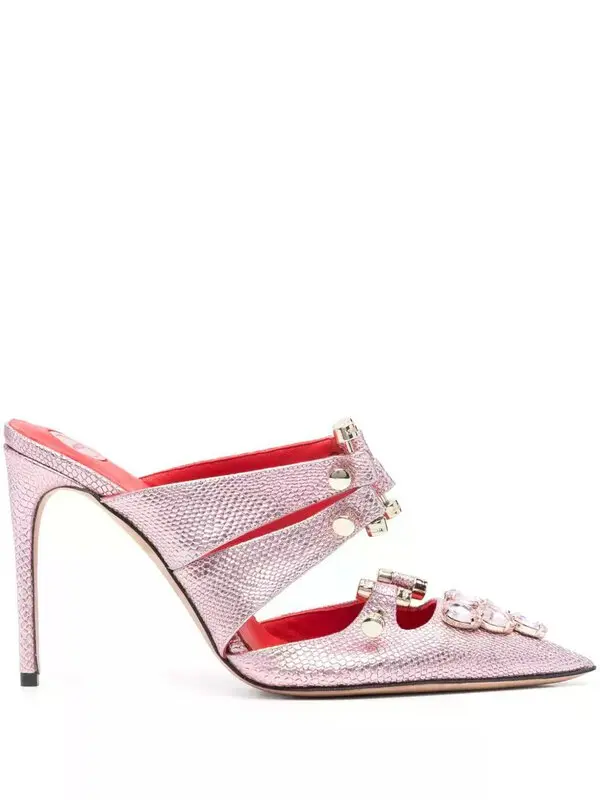 HARDOT 105mm Snakeskin-effect Mules With Crystal Embellishment