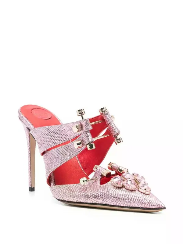 HARDOT 105mm Snakeskin-effect Mules With Crystal Embellishment