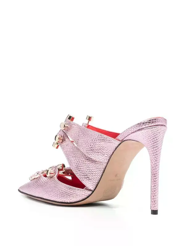 HARDOT 105mm Snakeskin-effect Mules With Crystal Embellishment