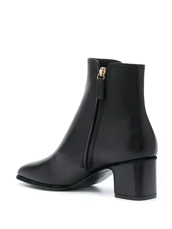 FERRAGAMO Leather Ankle Boots With Gancini Plaque
