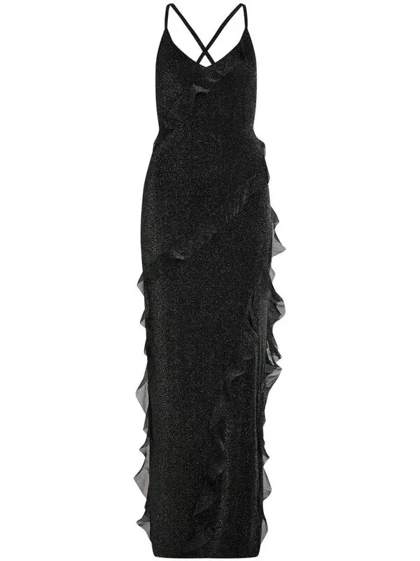 Karl Lagerfeld Lurex Ruffle Maxi Dress - Black
