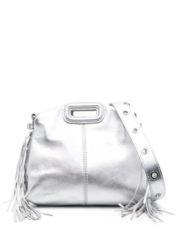 Maje Miss M Metallic Leather Mini Bag With Fringes - Silver