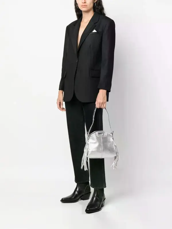 Maje Miss M Metallic Leather Mini Bag With Fringes - Silver