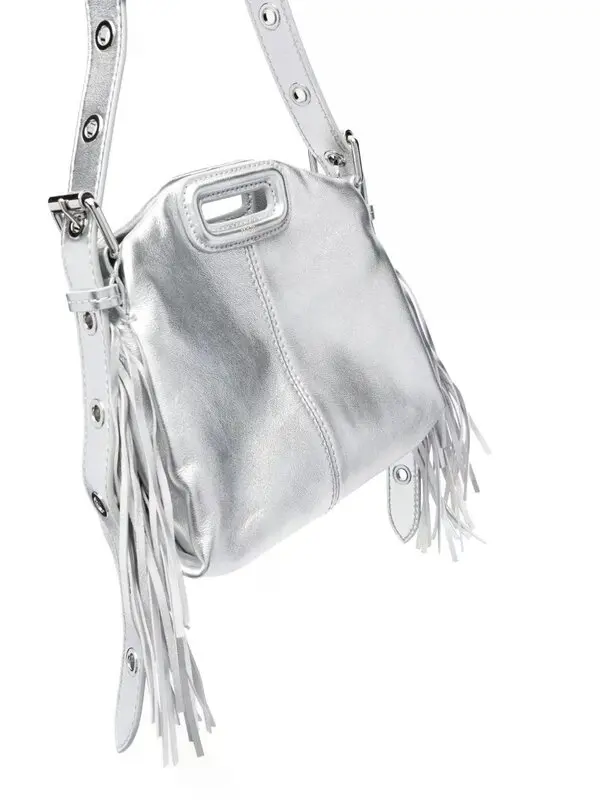 Maje Miss M Metallic Leather Mini Bag With Fringes - Silver