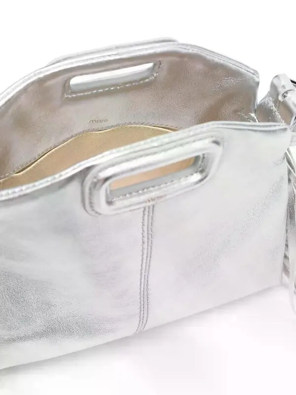 Maje Miss M Metallic Leather Mini Bag With Fringes - Silver