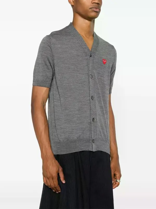 Play Comme Des Garcon Heart-patch Wool Cardigan - Grey