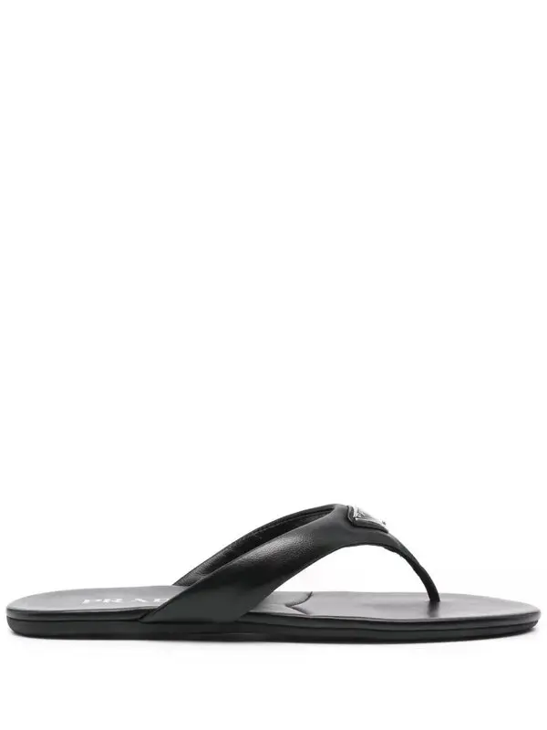 Prada Enamel-triangle Leather Flip Flops