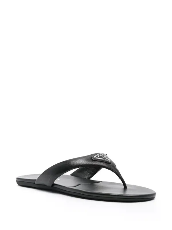 Prada Enamel-triangle Leather Flip Flops
