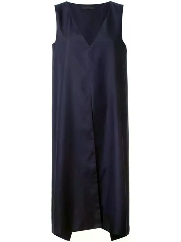 THE ROW Navy Silk Sleeveless V-neck Top