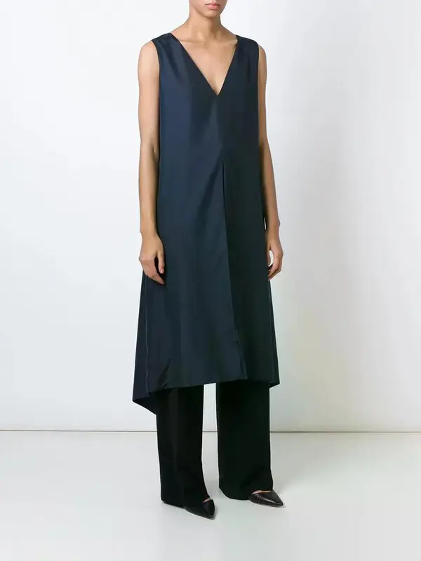 THE ROW Navy Silk Sleeveless V-neck Top