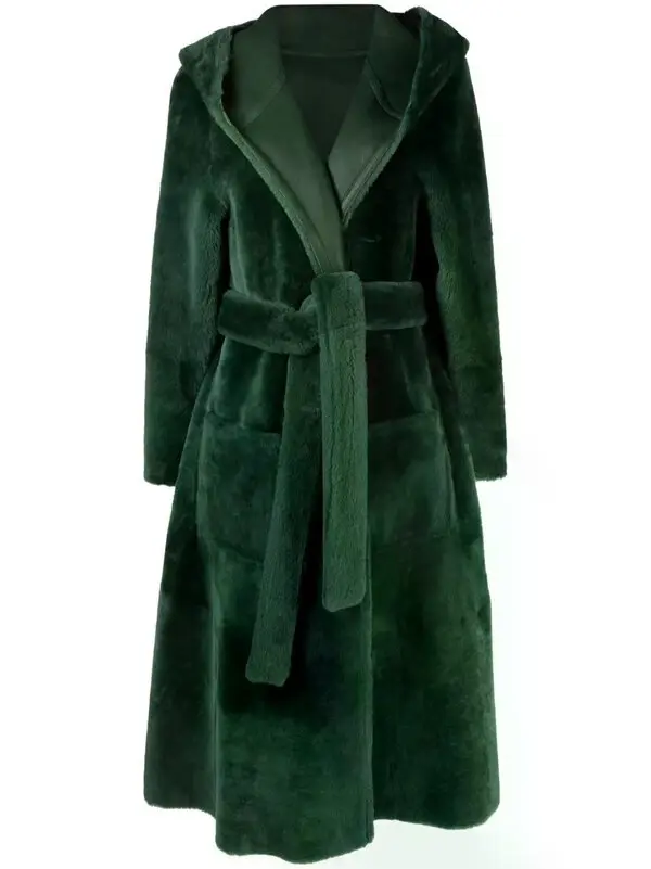 LISKA Reversible Hooded Sheepskin Coat - Green