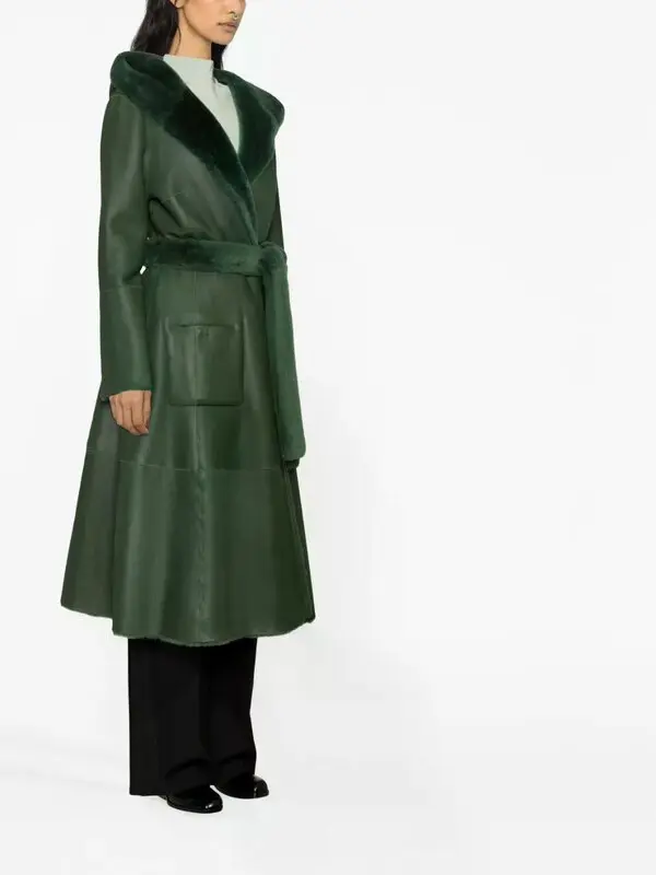 LISKA Reversible Hooded Sheepskin Coat - Green