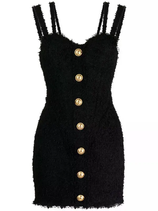 Balmain Button-embellished Tweed Minidress