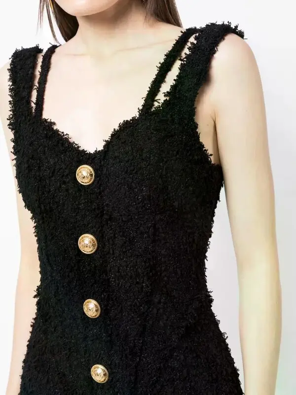 Balmain Button-embellished Tweed Minidress