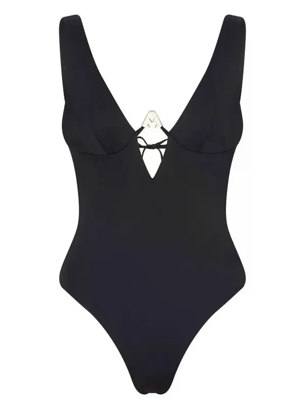 LET'S SWIM Swimsuit With Shark Logo - Black
