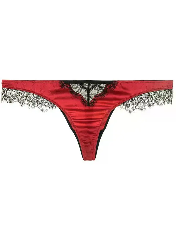 Kiki De Montparnasse Lace Inset Silk Charmeuse Thong - Red