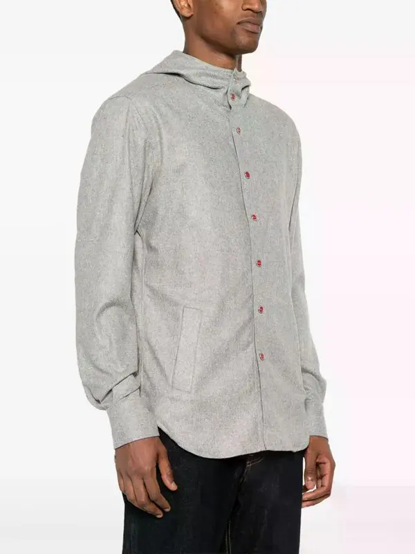 Kiton Mariano Flannel Hooded Shirt - Grey