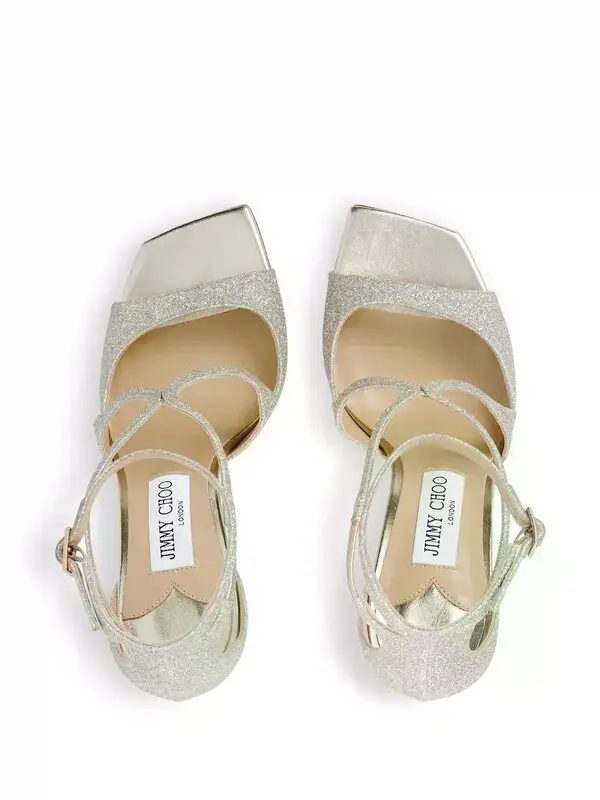 JIMMY CHOO Azia 95mm Glitter Sandals - Silver