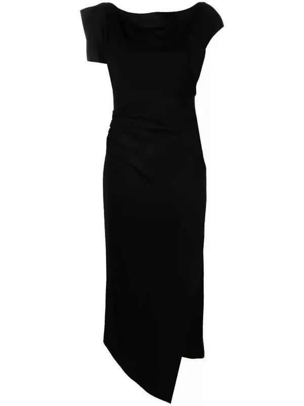 DEL CORE Asymmetric Ruched Midi Dress