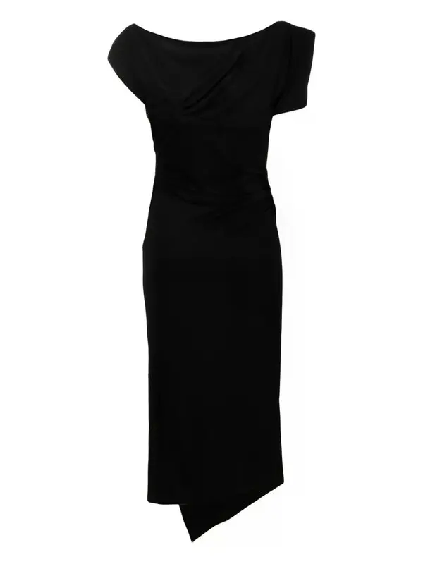 DEL CORE Asymmetric Ruched Midi Dress