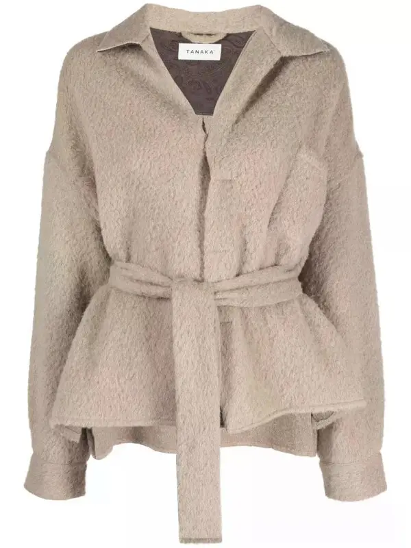 TANAKA V-neck Belted Fleece Cardigan-coat