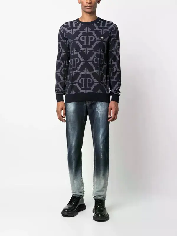 Philipp Plein Patterned Intarsia Knit Sweatshirt