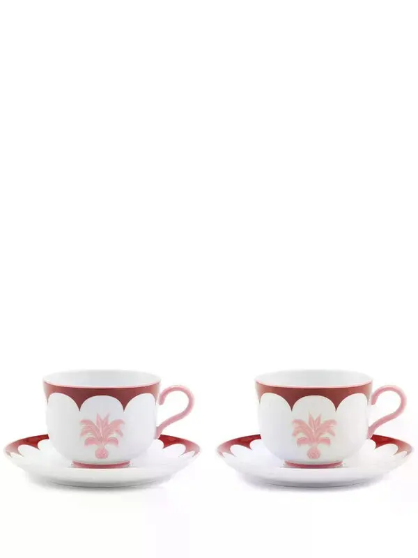 AQUAZZURA CASA Jaipur Porcelain Tea Cups And Saucers - Red