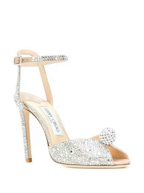 JIMMY CHOO Sacora 100 Crystal Embellished Suede Sandals - Silver