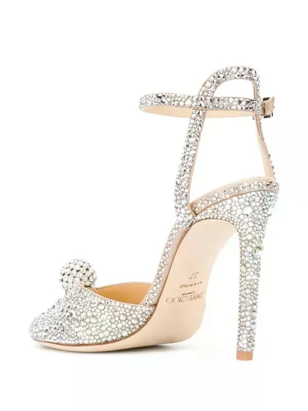 JIMMY CHOO Sacora 100 Crystal Embellished Suede Sandals - Silver