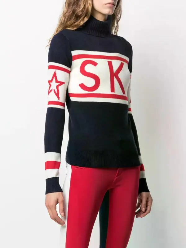 Perfect Moment Intarsia Knit Roll Neck Jumper - Blue