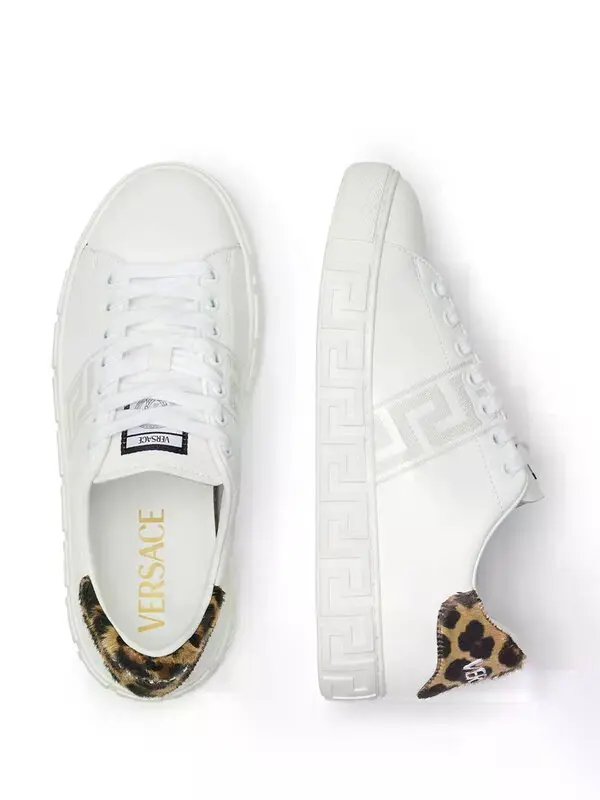 Versace Greca Leopard-embroidered Sneakers - White