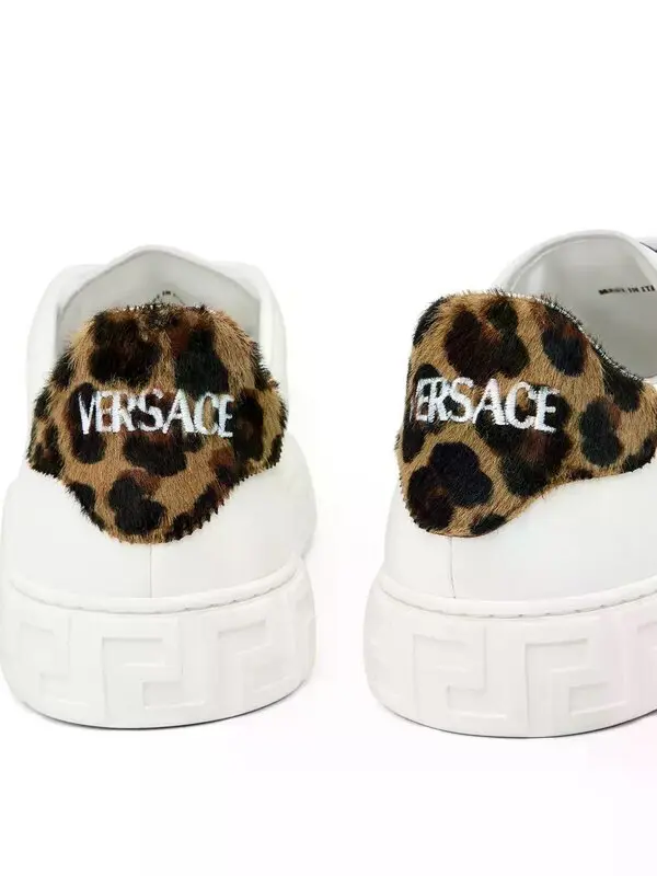Versace Greca Leopard-embroidered Sneakers - White