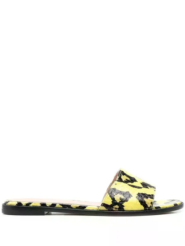 SCAROSSO Graphic-print Leather Sliders - Yellow