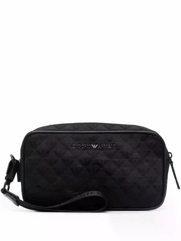 Emporio Armani Logo-plaque Zipped Clutch Bag - Black