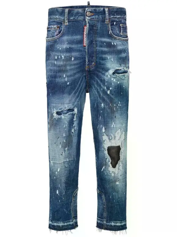 Dsquared2 Ripped Detail Washed Denim Jeans
