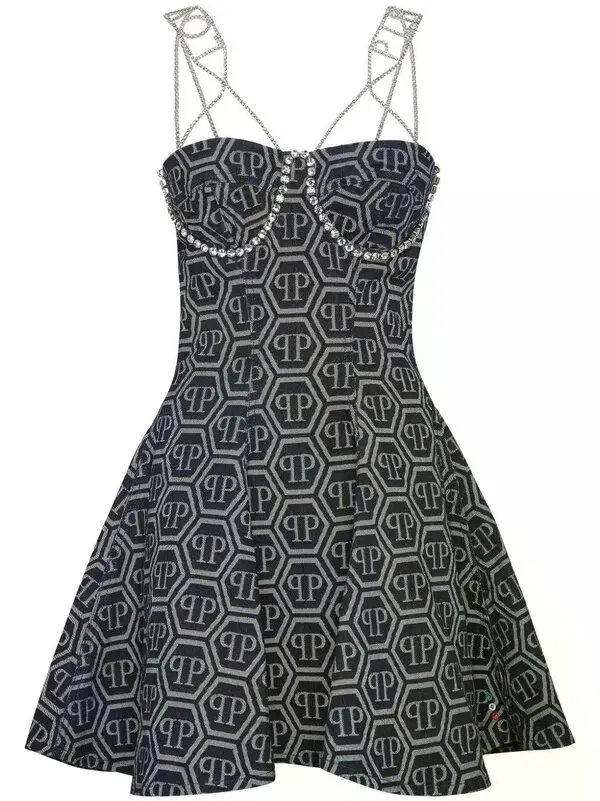 Philipp Plein Monogram-jacquard Denim Mini Dress