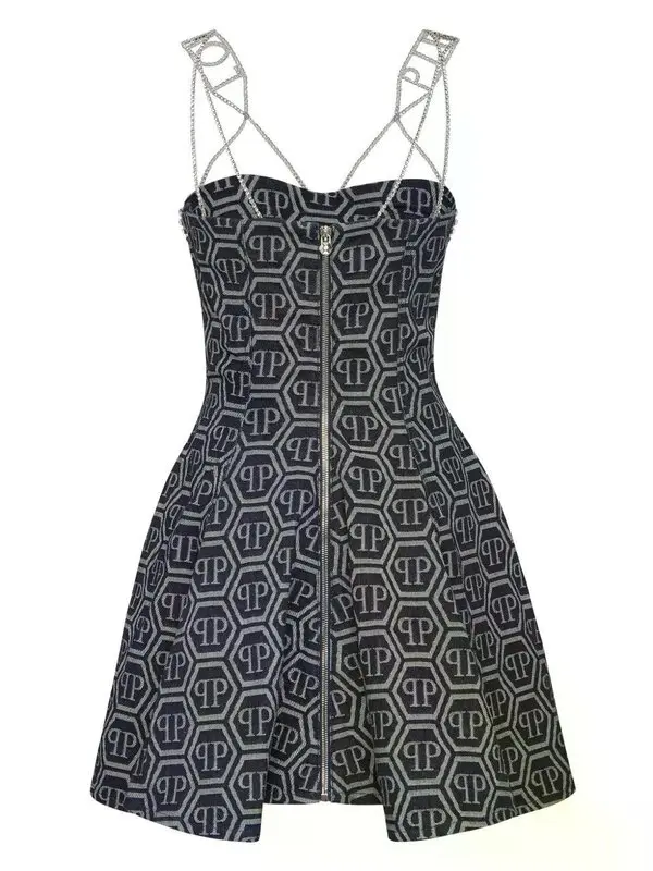 Philipp Plein Monogram-jacquard Denim Mini Dress