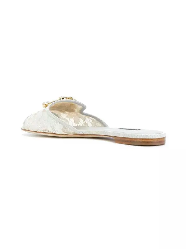 Dolce & Gabbana Bianca Rainbow Lace Embellished Slide Sandals - Grey