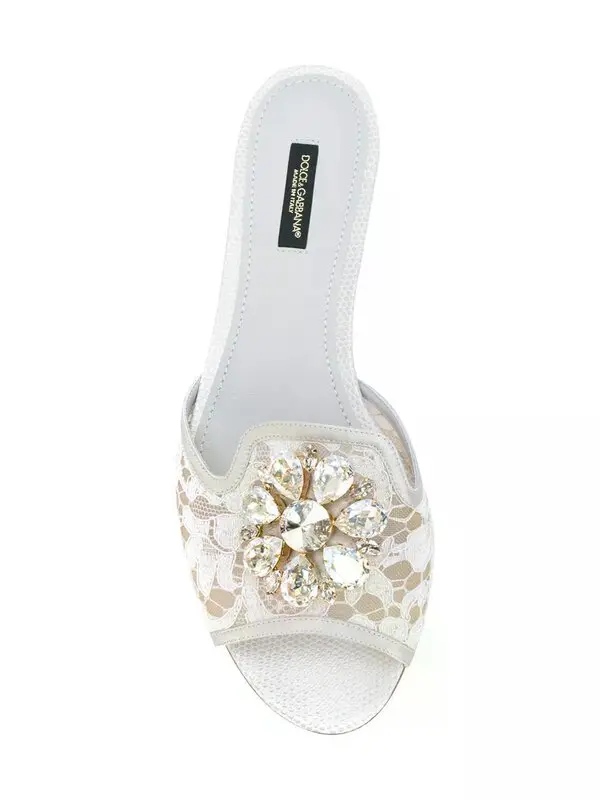 Dolce & Gabbana Bianca Rainbow Lace Embellished Slide Sandals - Grey