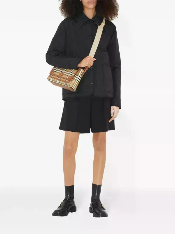 Burberry Calf Leather And Check Crossbody Bag - Neutrals