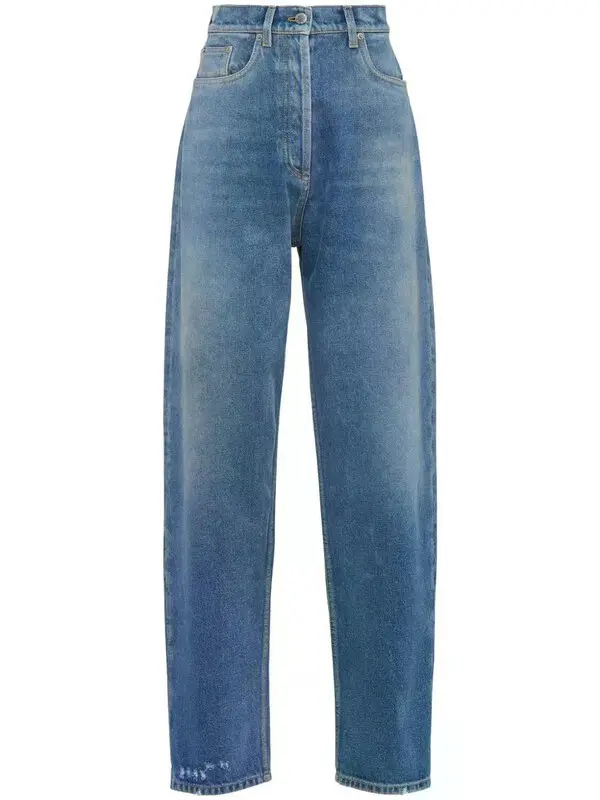 Prada High-rise Wide-leg Jeans With Worn Effect