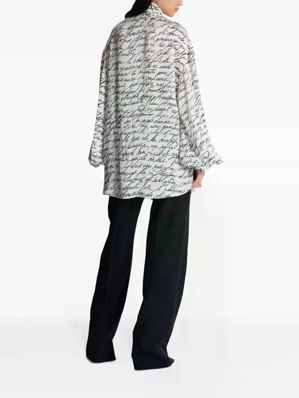 Balmain Script Print Pussy-bow Blouse - White