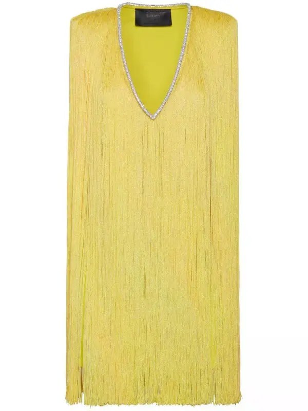 Philipp Plein Fringe Sleeveless Minidress - Yellow