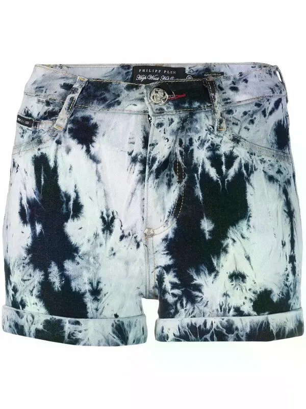 Philipp Plein Bleached Denim Mini Shorts - Blue