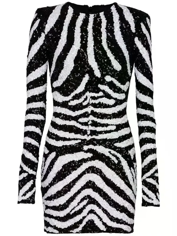 Balmain Zebra-pattern Sequin-embellished Dress - Black