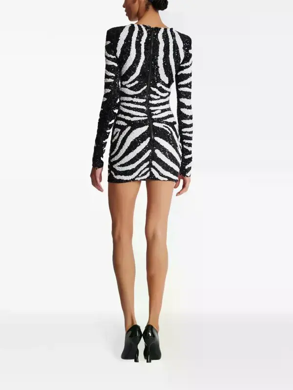 Balmain Zebra-pattern Sequin-embellished Dress