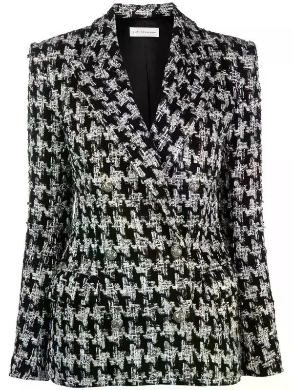 Faith Connexion Bouclé Houndstooth Double-breasted Blazer