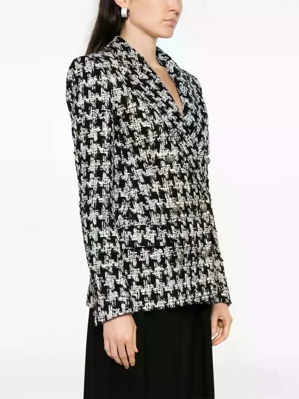 Faith Connexion Bouclé Houndstooth Double-breasted Blazer