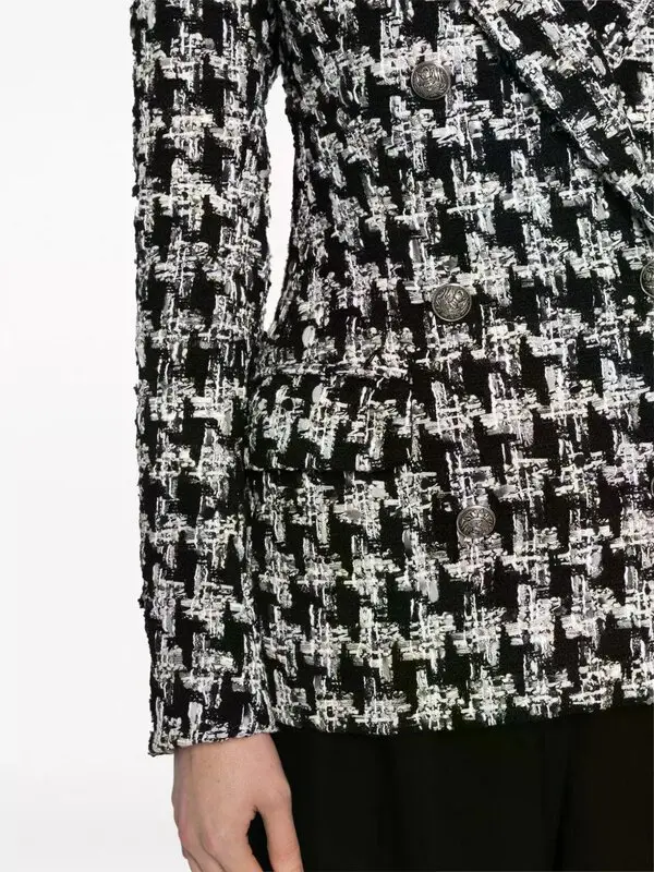 Faith Connexion Bouclé Houndstooth Double-breasted Blazer