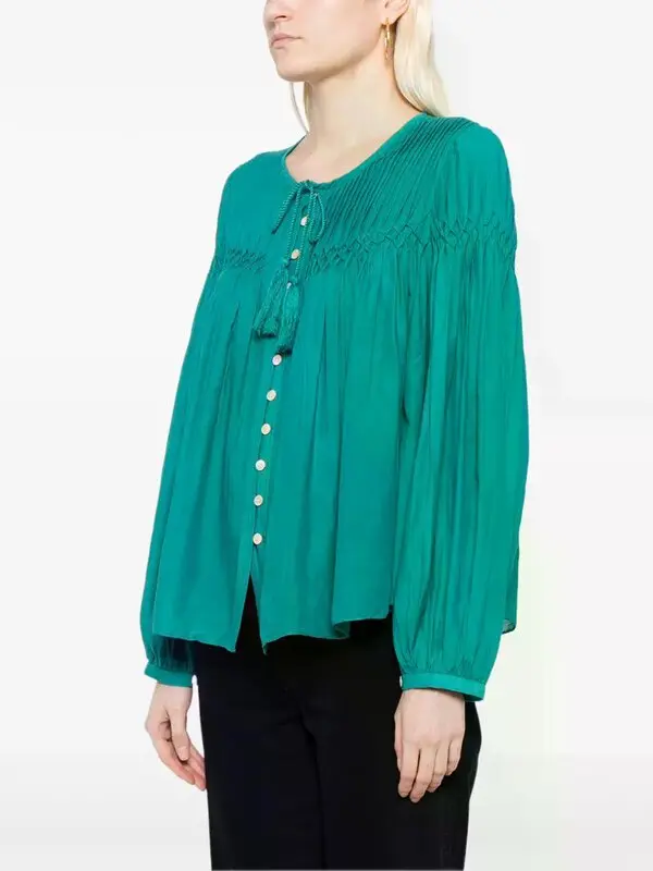 MARANT ETOILE Abadi Pintuck Blouse - Green